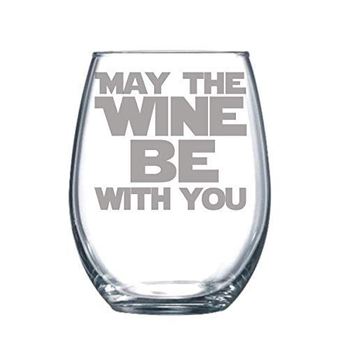 May the Wine be with You Funny Laser Etched Stemless Wine Glass Starwars Glass Gift - Perfect Gift - 17oz