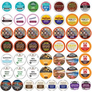 perfect samplers dark roast coffee pods variety pack sampler, assortment of extra bold single serve pods for k cup brewers, 50 count