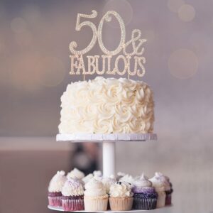 50 Cake Topper - Premium Rose Gold Metal - 50 and Fabulous - 50th Birthday Party Sparkly Rhinestone Decoration Makes a Great Centerpiece - Now Protected in a Box