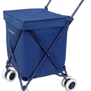 VersaCart Transit -The Original Patented Folding Shopping and Utility Cart, Water-Resistant Heavy-Duty Canvas with Cover, Double Front Swivel Wheels, Compact, Transport Up to 120 Pounds, Blue