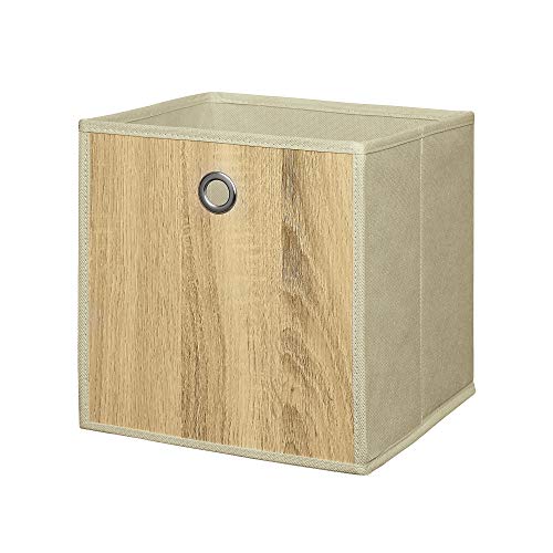 Organize It All Non-Woven Storage Cube Bin | Dimensions: 10" x 10" x 10" | Collapsible | Home Storage | Faux Wood Design | Tan