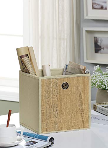 Organize It All Non-Woven Storage Cube Bin | Dimensions: 10" x 10" x 10" | Collapsible | Home Storage | Faux Wood Design | Tan