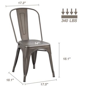 Devoko Metal Indoor-Outdoor Chairs Distressed Style Kitchen Dining Chairs Stackable Side Chairs with Back Set of 4 (Gun)