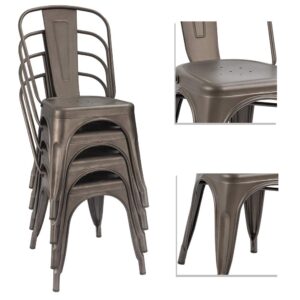 Devoko Metal Indoor-Outdoor Chairs Distressed Style Kitchen Dining Chairs Stackable Side Chairs with Back Set of 4 (Gun)