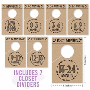 7 Rustic Baby Nursery Closet Organizer Dividers For Girls or Boys Clothing, Age Size Hanger Organization For Kid, Toddler, Infant, Newborn Clothes Must Have, Shower Registry Gift Supplies, 0-24 Months