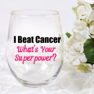 I Beat Cancer- What is Your Superpower? Large 21 Oz Wine Glass, Cancer Gift, Cancer Sucks, Fuck Cancer