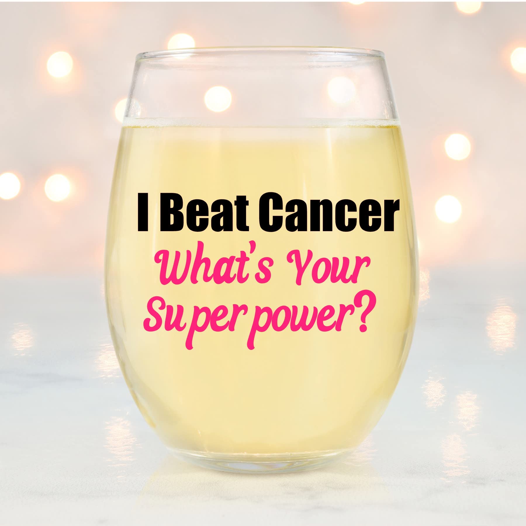 I Beat Cancer- What is Your Superpower? Large 21 Oz Wine Glass, Cancer Gift, Cancer Sucks, Fuck Cancer