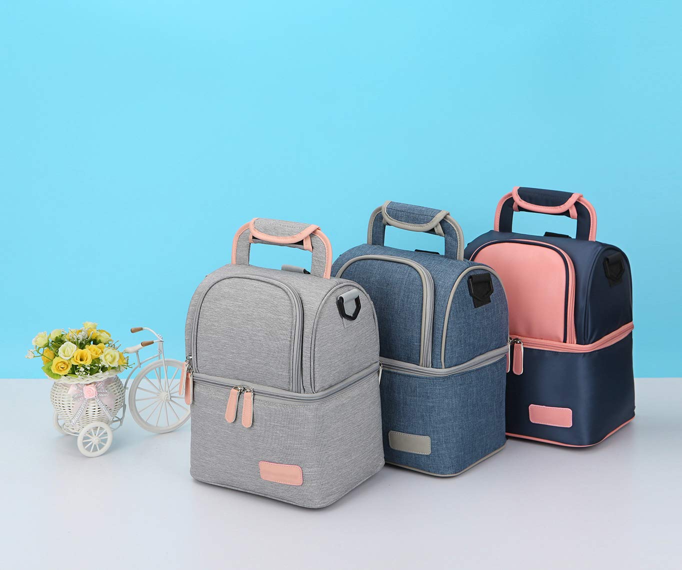 Meichoon Breast Pump Backpack Breastmilk Cooler & Insulated Baby Bottle Bag Waterproof - Portable Thermal Insulated Lunch Bag/Large Capacity Handbag/Baby Milk Freezer for Work Mommy Women XC01 Grey