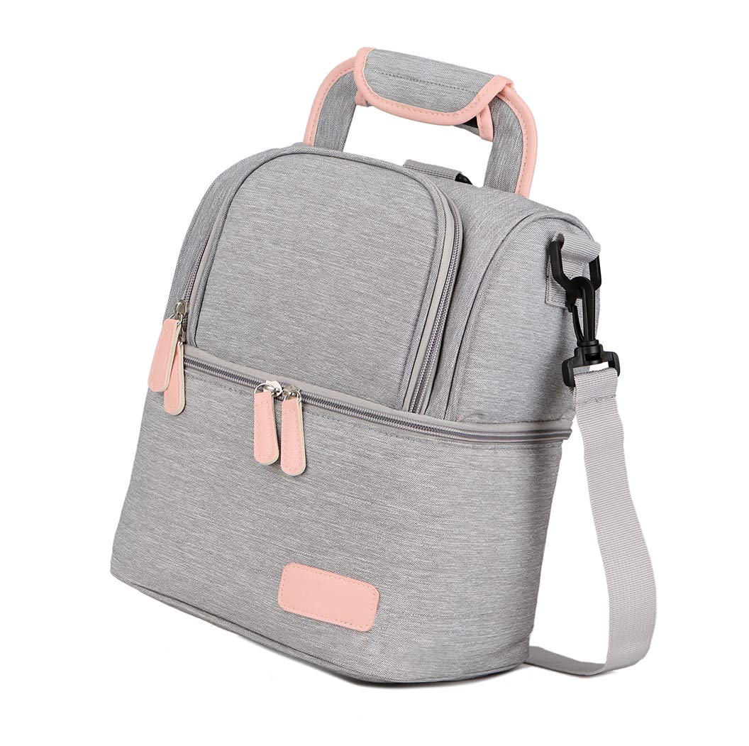 Meichoon Breast Pump Backpack Breastmilk Cooler & Insulated Baby Bottle Bag Waterproof - Portable Thermal Insulated Lunch Bag/Large Capacity Handbag/Baby Milk Freezer for Work Mommy Women XC01 Grey