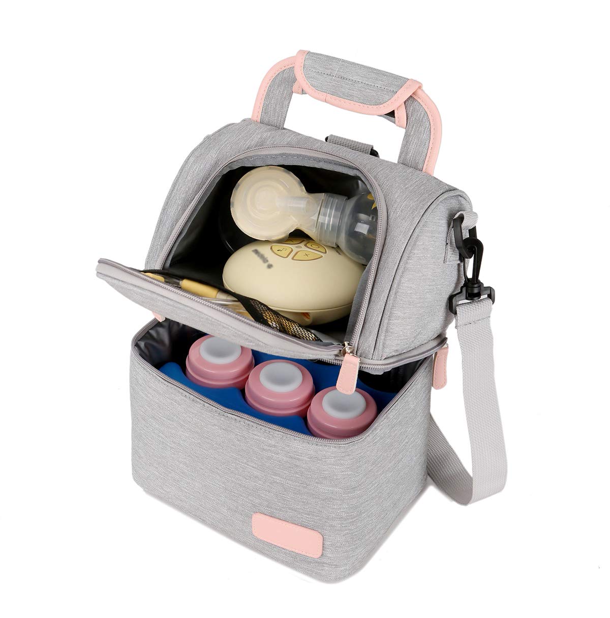 Meichoon Breast Pump Backpack Breastmilk Cooler & Insulated Baby Bottle Bag Waterproof - Portable Thermal Insulated Lunch Bag/Large Capacity Handbag/Baby Milk Freezer for Work Mommy Women XC01 Grey