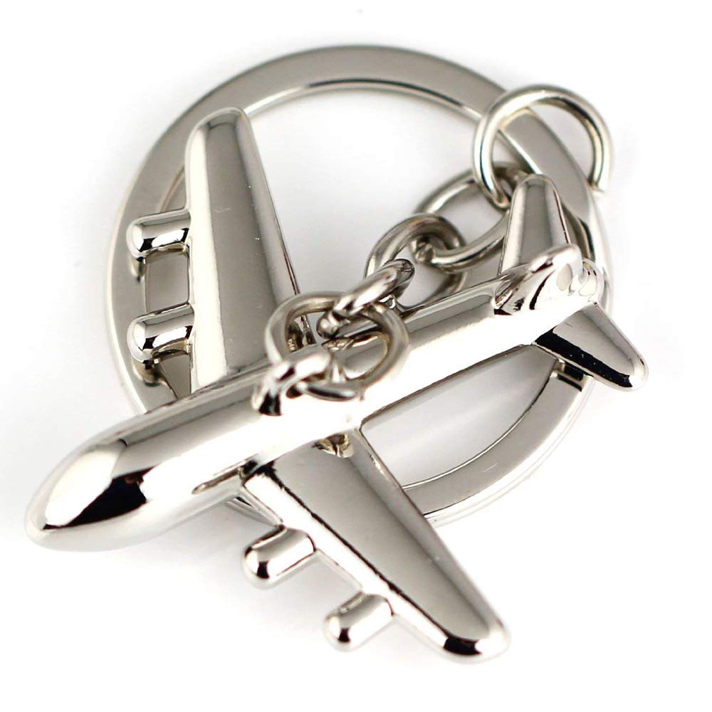 Metal Fashion Polished Silver Aircraft Airplane Model Keychain Toy Kids Souvenir Gift - Pack of 2