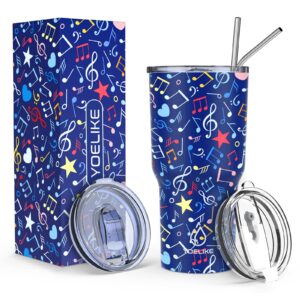 yoelike music note 30 oz tumbler with lid and straw, stainless steel, vacuum insulated iced coffee tumbler cup, leak-proof travel mug, gift box for teacher dad mon women men friend