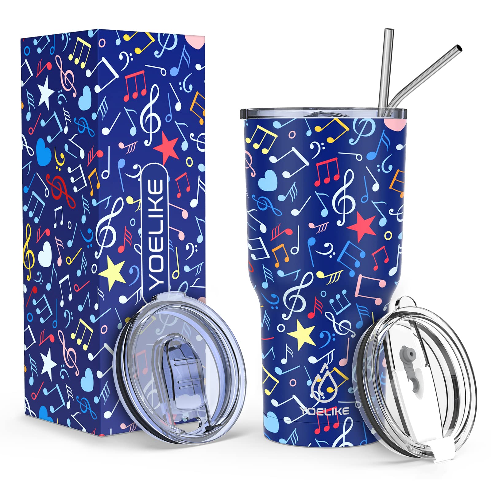 yoelike Music Note 30 oz tumbler with lid and straw, Stainless Steel, Vacuum Insulated Iced Coffee Tumbler Cup, Leak-Proof Travel Mug, Gift Box For Teacher Dad Mon Women Men Friend