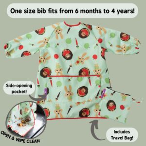 Tidy Tot - Long Baby Bib - Mess Proof Long Sleeve Feeding Smock with Large Food Catcher Pocket - Waterproof Bib – Machine Washable. Fits 6-24 months - Green