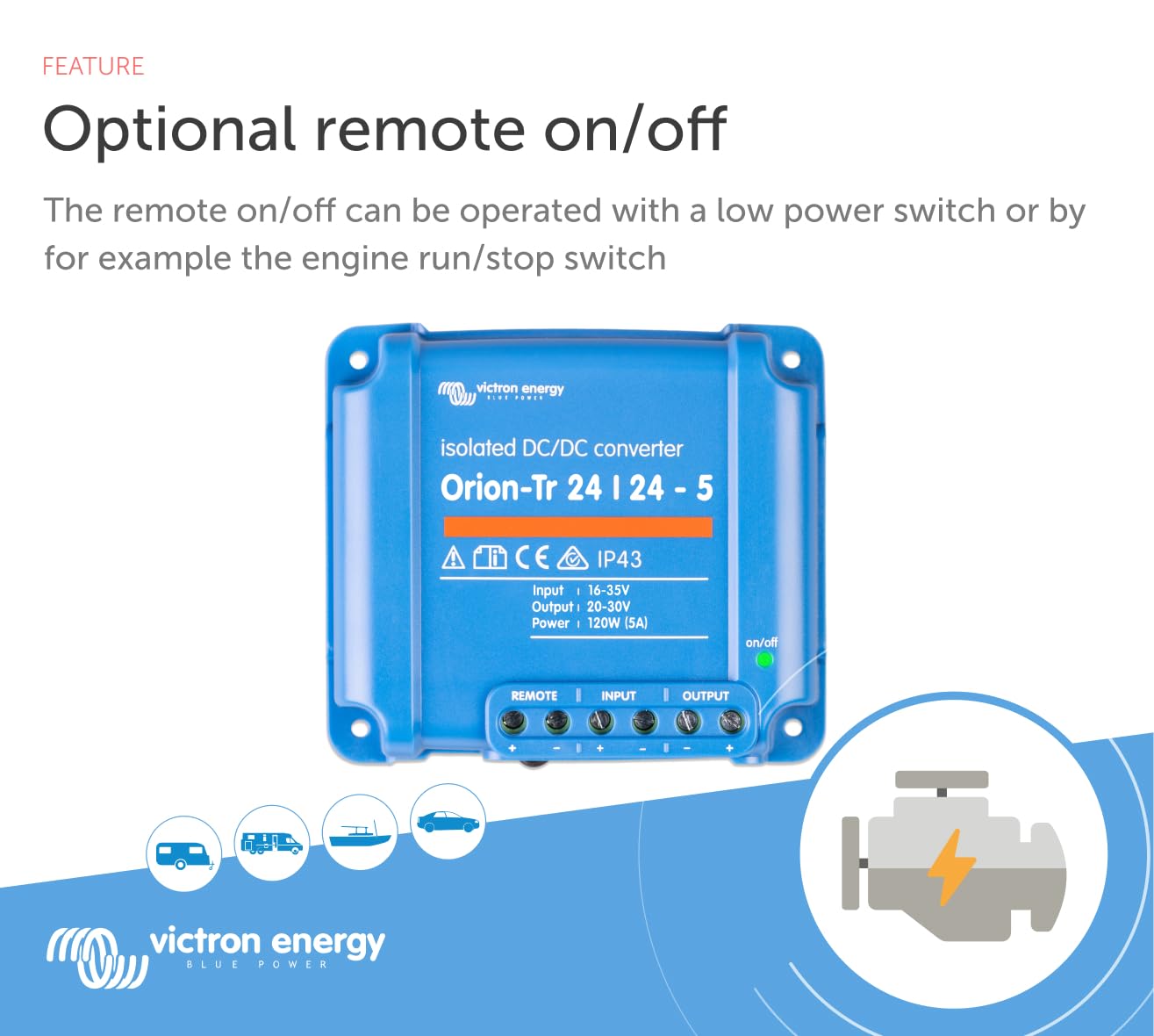 Victron Energy Orion-Tr IP43 24/24-Volt 5 amp 120-Watt Isolated DC-DC Converter