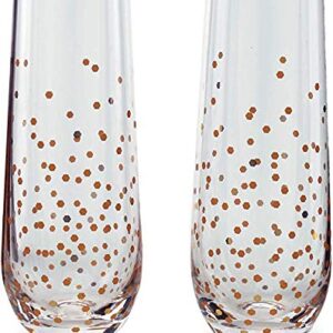 Circleware Confetti Gold Champagne Flutes Wine Glasses, Set of 2 Beverage Drinking Glassware for Water, Liquor and Home Bar Decor Dining Gifts, 10.5 oz,