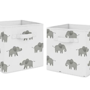 Sweet Jojo Designs Grey and White Watercolor Elephant Safari Organizer Storage Bins for Collection - Set of 2