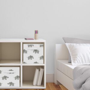 Sweet Jojo Designs Grey and White Watercolor Elephant Safari Organizer Storage Bins for Collection - Set of 2