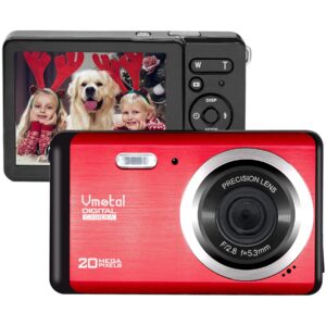 mini digital camera rechargeable fhd 1080p 20mp camera, vmotal video camera digital students cameras with 2.8 inch tft lcd 8x digital zoom compact camera (red)