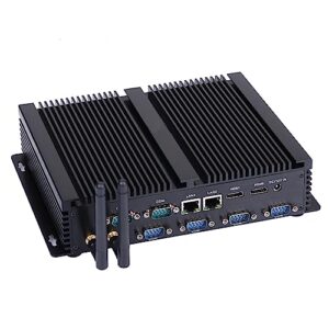 hunsn fanless industrial pc, mini computer, core i5 4200u 4250u 4258u 4278u 4288u, windows 11 / linux ubuntu, im04, 2 x hdmi, 2 x lan, 6 x com rs232, 8 x usb, 8g ram, 128g ssd