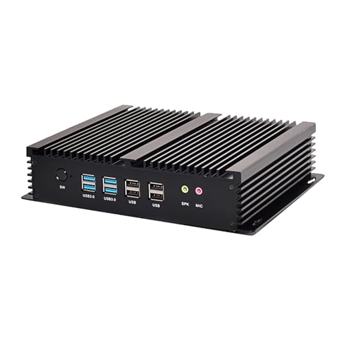 HUNSN Fanless Industrial PC, Mini Computer, Intel Core I3 4005U 4010U 4030U, Windows 11 or Linux Ubuntu, IM04, 2 x HDMI, 2 x LAN, 6 x COM RS232, 4 x USB3.0, 4 x USB2.0, 8G RAM, 256G SSD, 1TB HDD