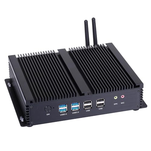 HUNSN Fanless Industrial PC, Mini Computer, Intel Core I3 4005U 4010U 4030U, Windows 11 or Linux Ubuntu, IM04, 2 x HDMI, 2 x LAN, 6 x COM RS232, 4 x USB3.0, 4 x USB2.0, 8G RAM, 256G SSD, 1TB HDD