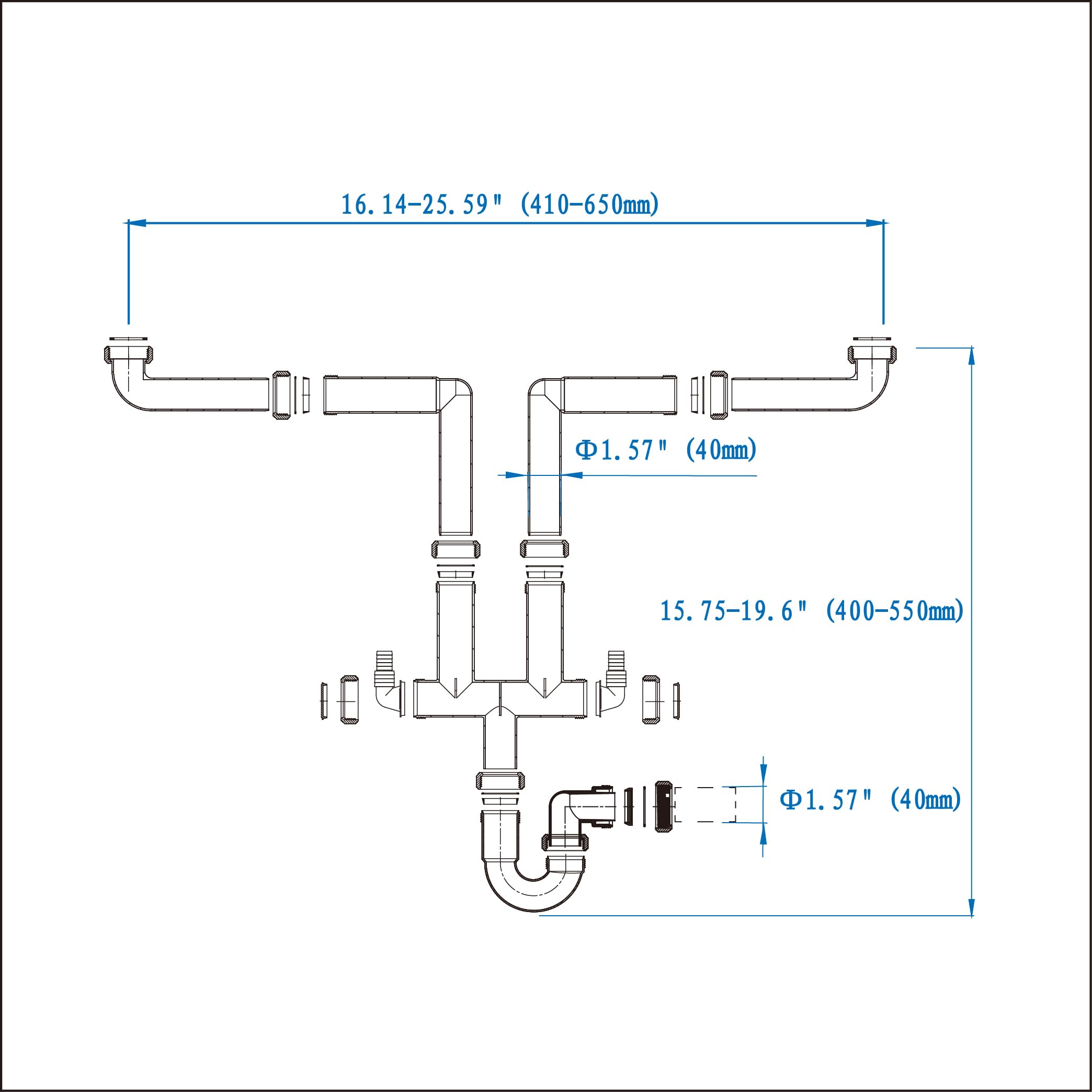 Talea Double Kitchen Sinks Drain Pipe Kit Drain Pipe Rear Hard Tube