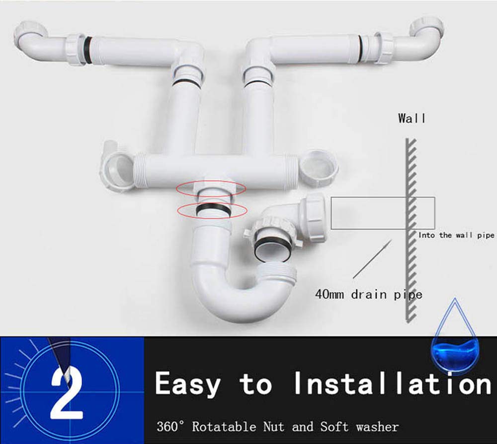 Talea Double Kitchen Sinks Drain Pipe Kit Drain Pipe Rear Hard Tube