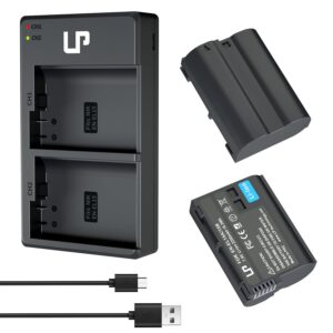 en-el15 en el15a battery charger pack, lp 2-pack battery & dual slot charger, compatible with nikon d7500, d7200, d7100, d7000, d850, d750, d500, d810a, d810, d800e, d800, d610, d600 & more