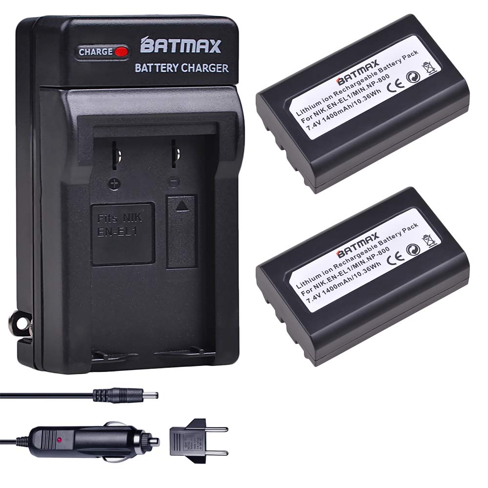 Batmax 2Pcs 1400mAh EN-EL1 Battery + Charger Kits for Nikon EN-EL1 CoolPix 4300 5400 8700 5700 775 8700 880 885 995 Coolpix E880 and Konica Minota DG-5W Dimage A200 Cameras