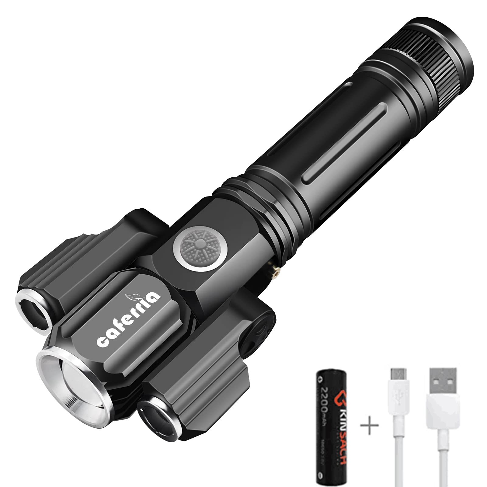 Caferria LED Tactical Flashlight 1000 Lumens Electric Torch Ultra-Bright Handheld Travel Flashlight Rechargeable Waterproof Zoomable 4 Modes for Outdoor, Camping, Biking, Hiking, Emergency