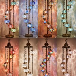 DEMMEX - 7 Big Globes Turkish Moroccan Mosaic Floor Lamp Light, Bohemian Boho Tiffany Mosaic Floor Lamp with North American Plug & Socket, 55" (Customize)