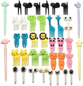 ckanday set of 40 lovely animal food fruit picks forks, mini cute cartoon toothpick sticks decor for kids party bento lunch box sandwich appetizer pastry decorative cupcake baby dessert cocktail