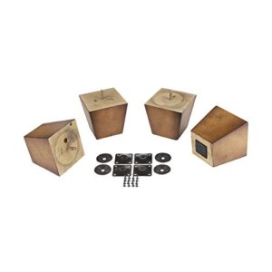 ProFurnitureParts Sandstone 4" Tall Square Tapered Wood Sofa Legs w/Anti-Skid Pads, Leg Plates Included Set of 4