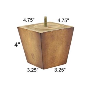 ProFurnitureParts Sandstone 4" Tall Square Tapered Wood Sofa Legs w/Anti-Skid Pads, Leg Plates Included Set of 4