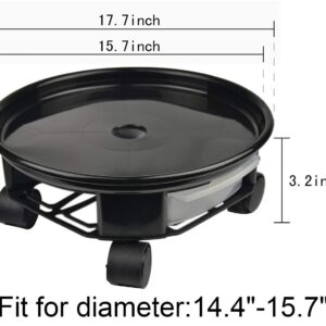 Amkoskr 1 Pack 17.7" Black Plant Caddy with Easy Moving Caster Wheels and a Water Container Round Movable Planter Dolly Trolley Tray Pallet Outdoor Indoor Tree Flower Stand Planter