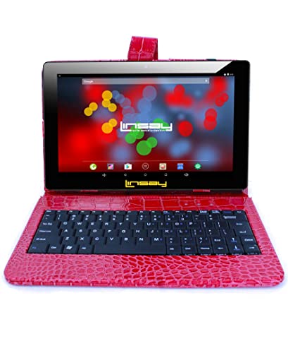 LINSAY 10.1" 1280x800 IPS Screen 2GB RAM 32GB Android 11 Tablet with Red Crocodile Style Keyboard