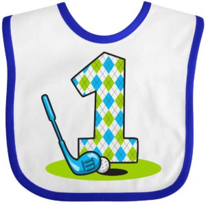 inktastic argyle golf 1st birthday baby bib white and royal 2486a