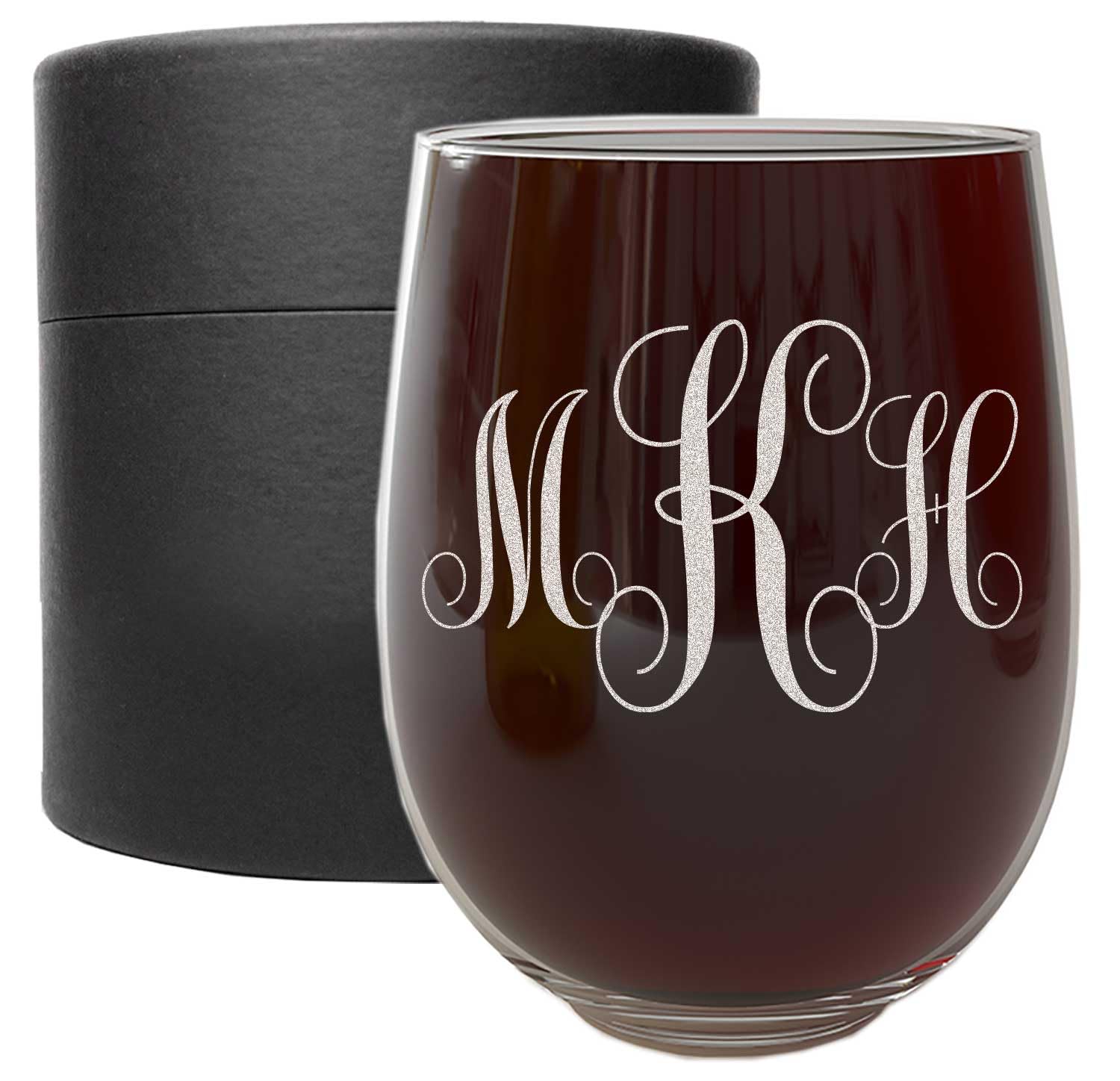 Personalized Etched Monogram 17oz Stemless Wine Glass, Gifts for Women, Customized Engraved Christmas Gifts, Unique Mother's Day Gift, Customizable Bridesmaid Birthday Wine Tumbler, Script Monogram