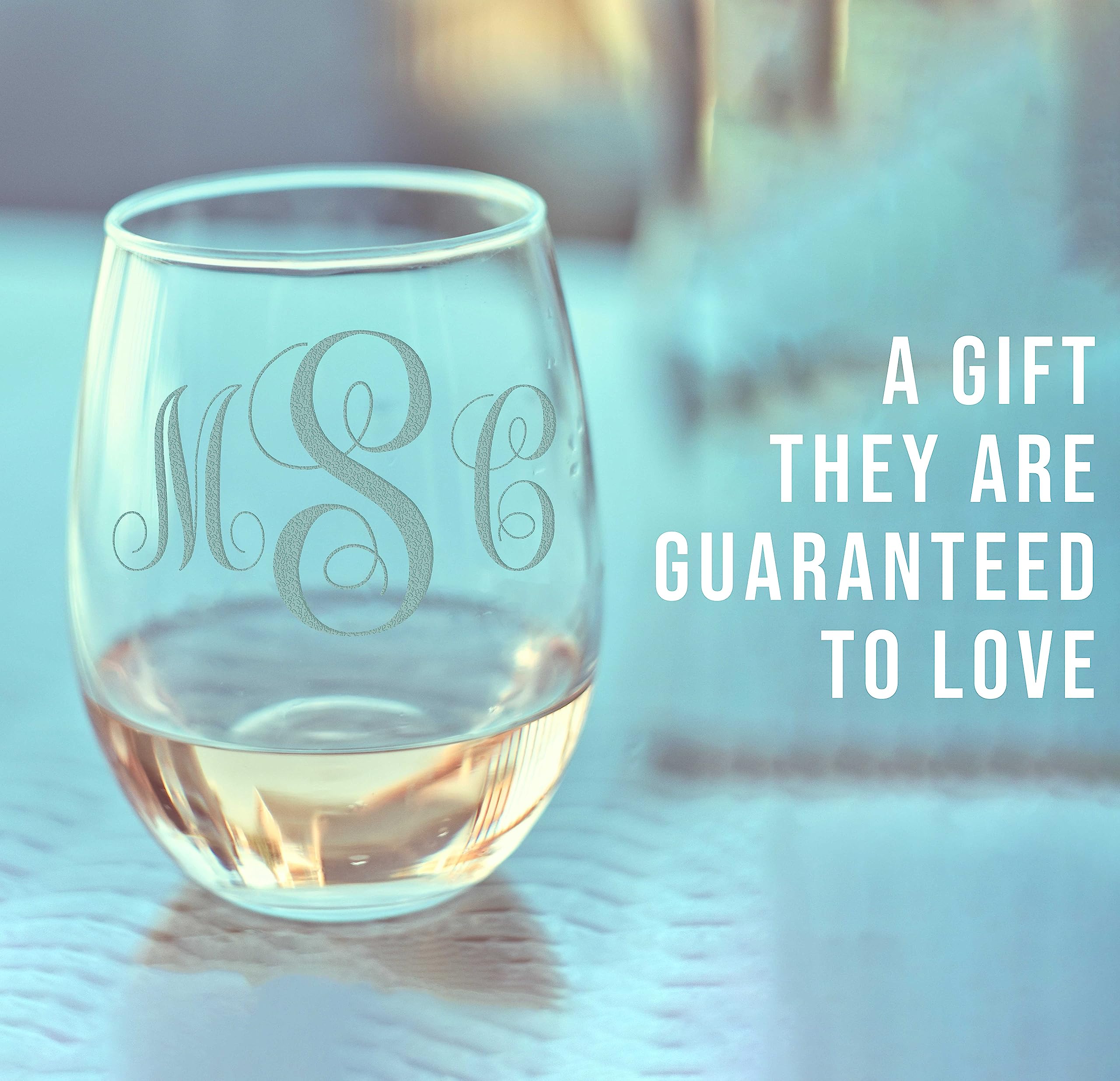 Personalized Etched Monogram 17oz Stemless Wine Glass, Gifts for Women, Customized Engraved Christmas Gifts, Unique Mother's Day Gift, Customizable Bridesmaid Birthday Wine Tumbler, Script Monogram