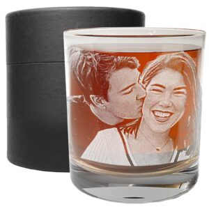 Personalized Etched 11oz Whiskey Glass – Customized Gifts for Men Him, Custom Engraved Photo Picture, Unique Birthday Anniversary Wedding Gift Ideas, Husband Boyfriend Dad Father Brother Son, Photo