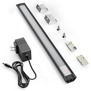 myplus under cabinet lights, 12" touch activated and dimmable aluminum led bar for kitchen, workbench and desk, warm white 3000k, plug-in, black.