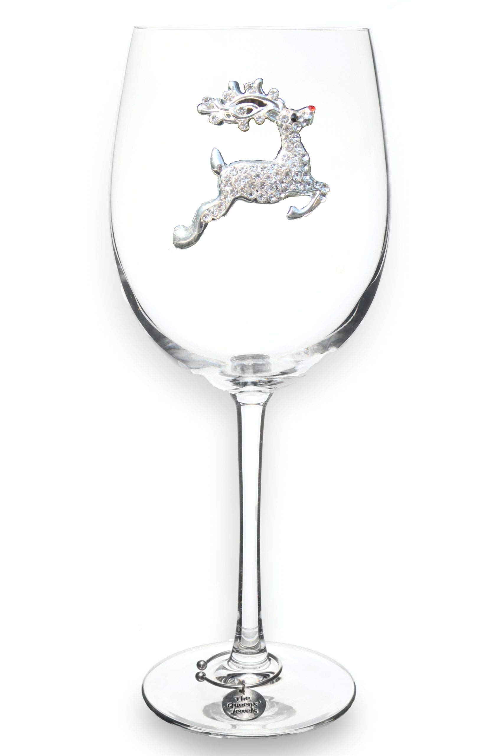 THE QUEENS' JEWELS Reindeer Jeweled Stemmed Wine Glass, 21 oz. - Unique Gift for Women, Birthday, Cute, Fun, Christmas, Not Painted, Decorated, Bling, Bedazzled, Rhinestone