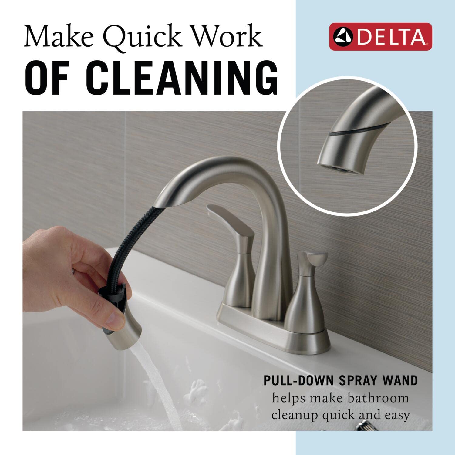 Delta Faucet Broadmoor Pull Down Bathroom Faucet Brushed Nickel, Bathroom Faucet, Bathroom Sink Faucet with Pull Down Sprayer, Centerset Bathroom Faucet with Magnetic Docking, Matte Black 25765LF-SSPD