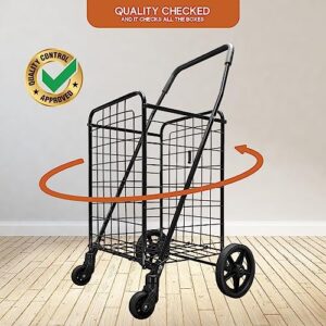 Folding Shopping Cart with 360-Degree Wheels Black (Single Basket)