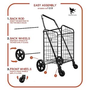 Folding Shopping Cart with 360-Degree Wheels Black (Single Basket)