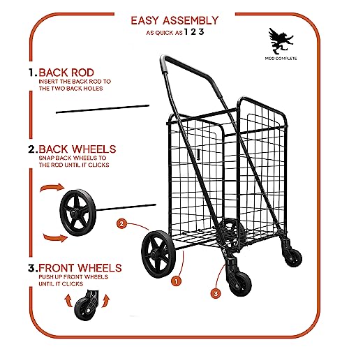 Folding Shopping Cart with 360-Degree Wheels Black (Single Basket)