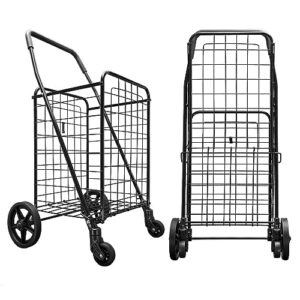 Folding Shopping Cart with 360-Degree Wheels Black (Single Basket)