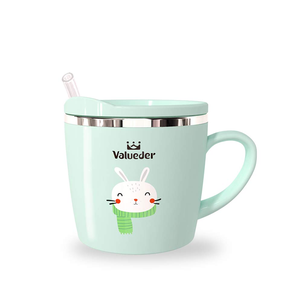 Valueder Kids Learning Cup Baby Trainer Mug for Milk Water Coffee, Hot Chocolate Juice Smoothies, 7oz, Bunny Tiffany