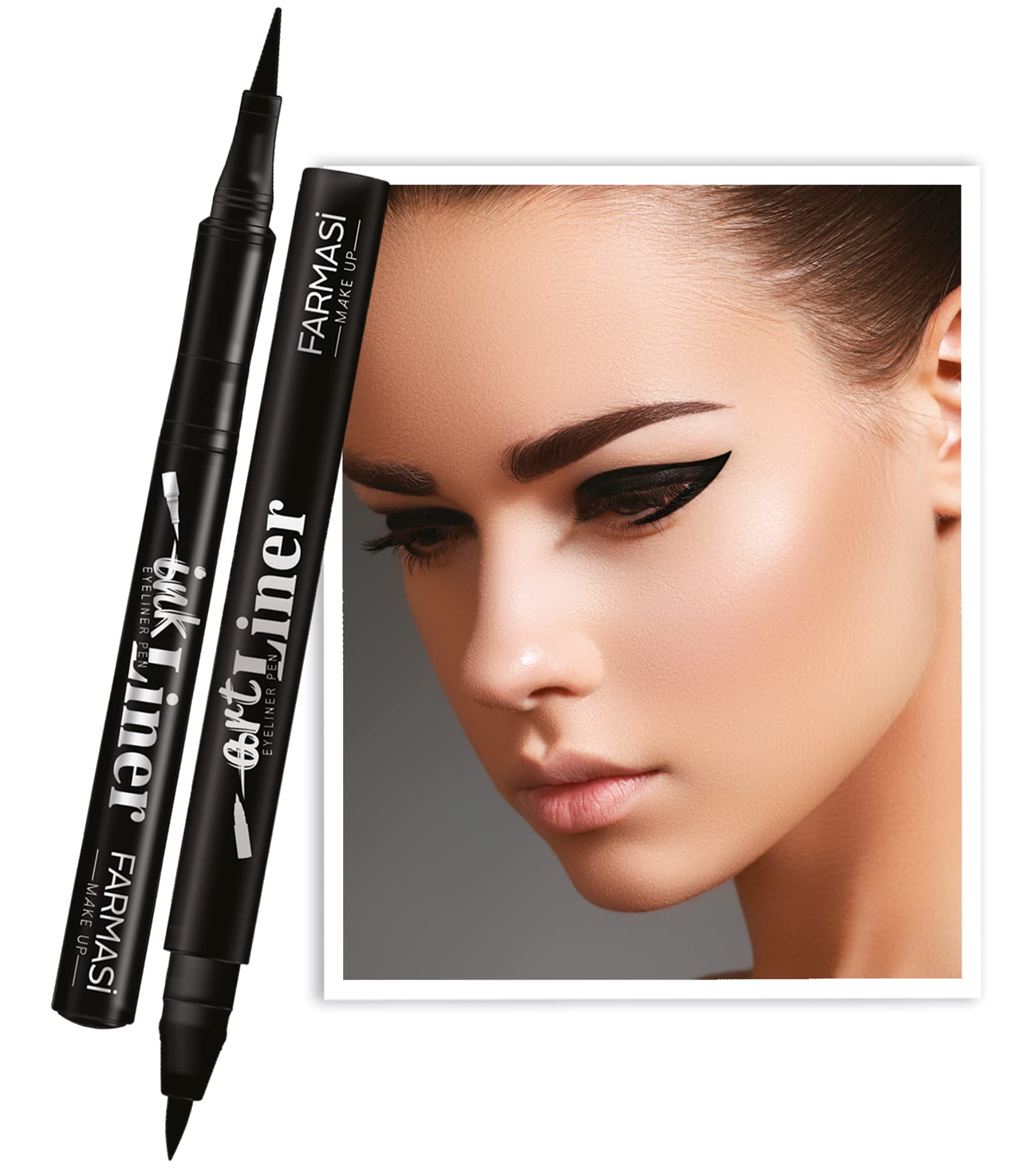 FARMASI Makeup Ink Liner, Enriched Waterproof Formula and Long Lasting Wear, Smudge Resistant, Sweat Resistant, Quick Drying, Black, 0.03 fl. oz. / 1.2 ml